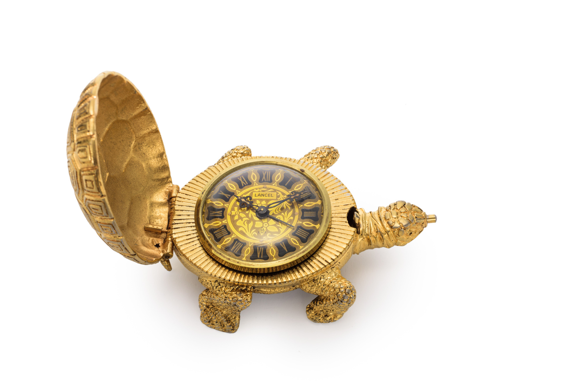 8-day going, keyless-winding, desk clock in the shape of a turtle, with ...
