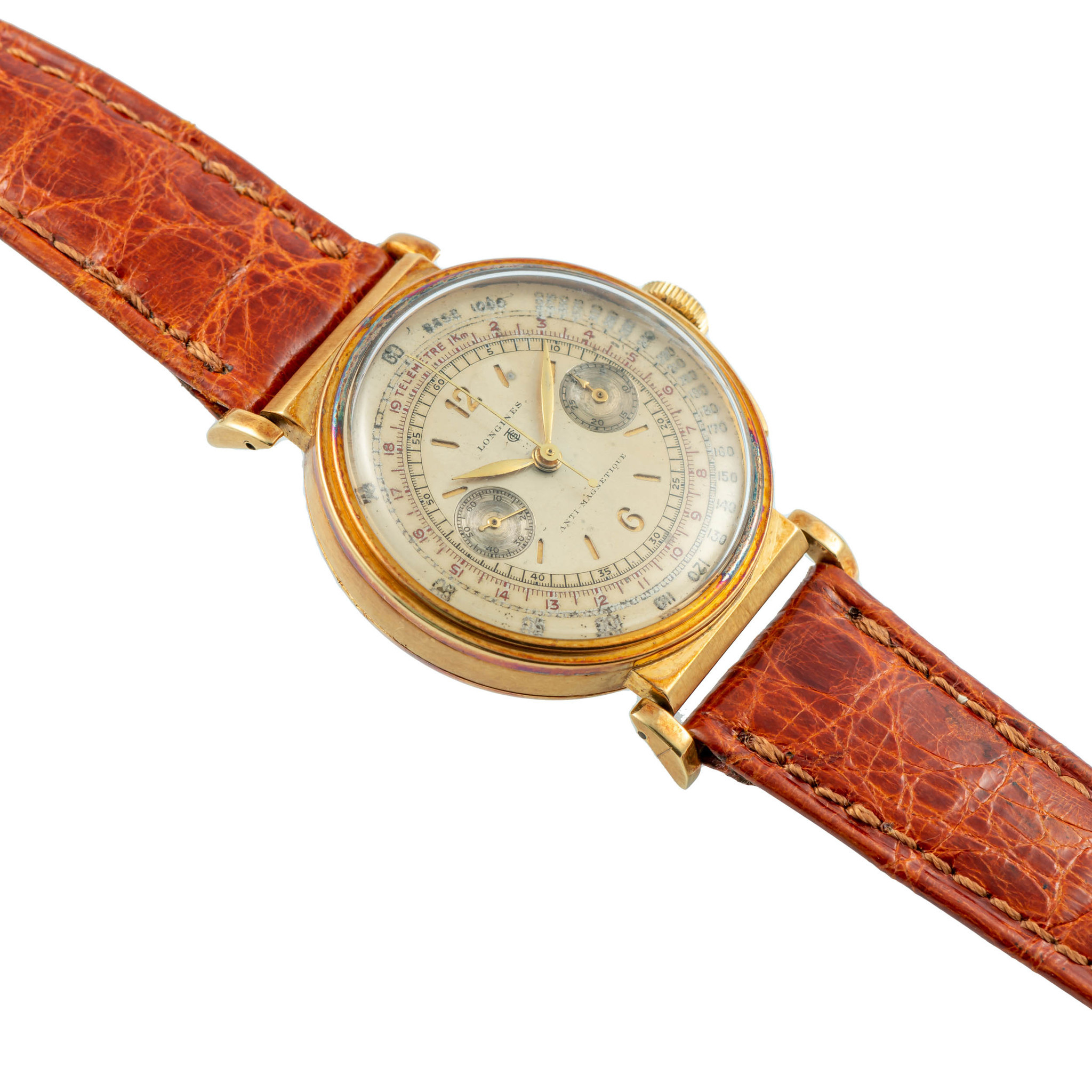 LONGINES CHRONOGRAPH, MINUTE COUNTER, SILVER “SALMON PATINA” DIAL ...