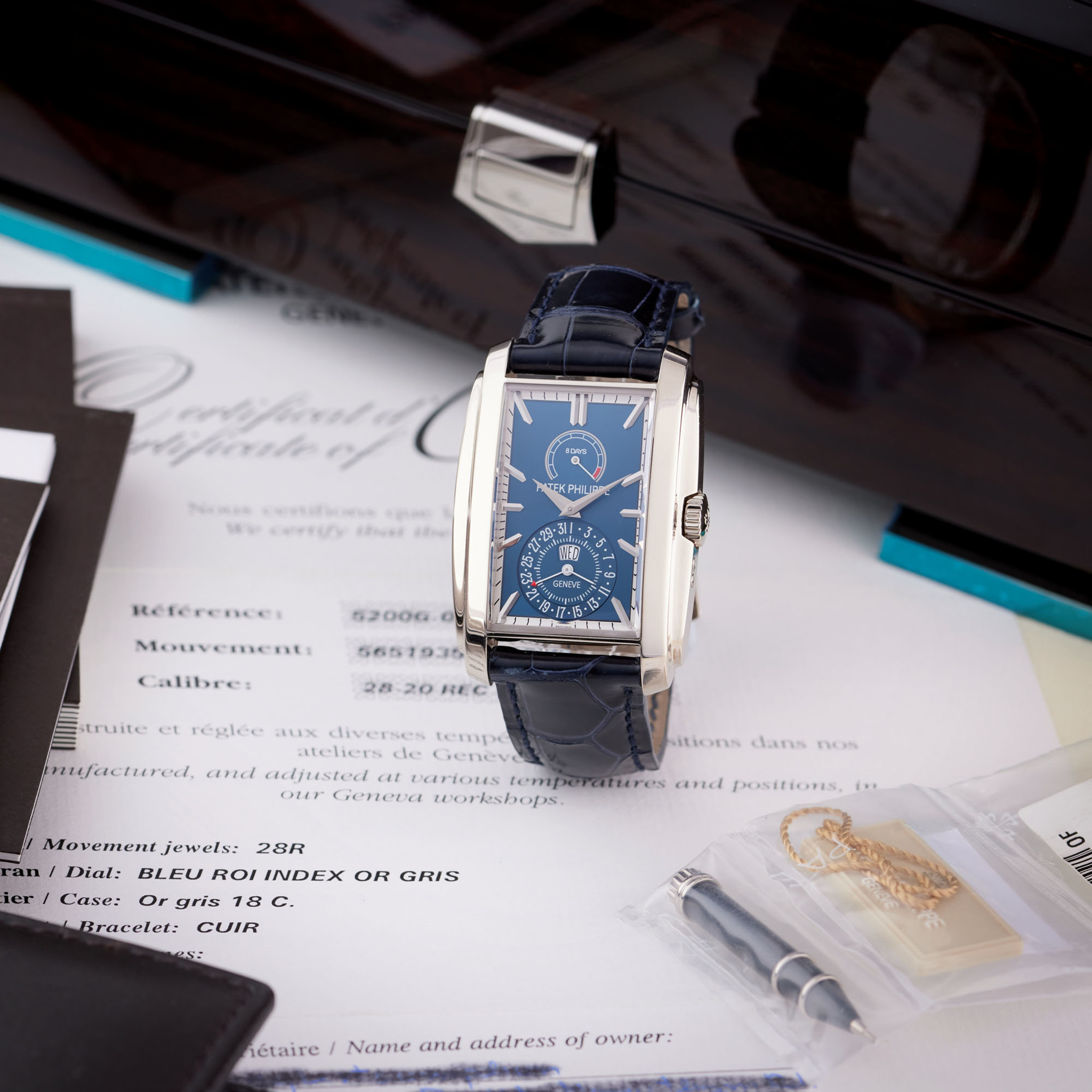 PATEK PHILIPPE REF. 5200G-001, GONDOLO, 18K WHITE GOLD, BLUE DIAL ...