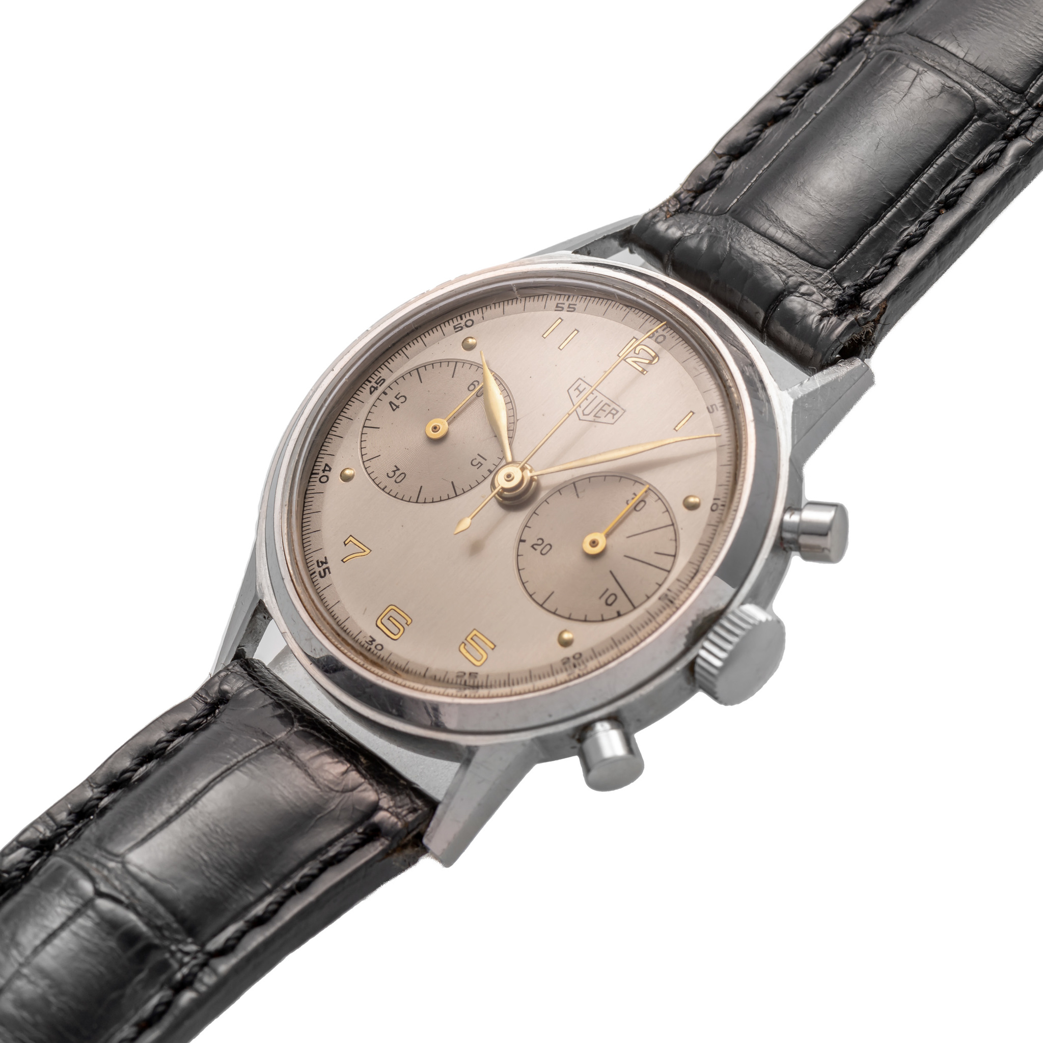 HEUER CHRONOGRAPH, MINUTE COUNTER, SILVER DIAL, CALIBRE VALJOUX 23 ...