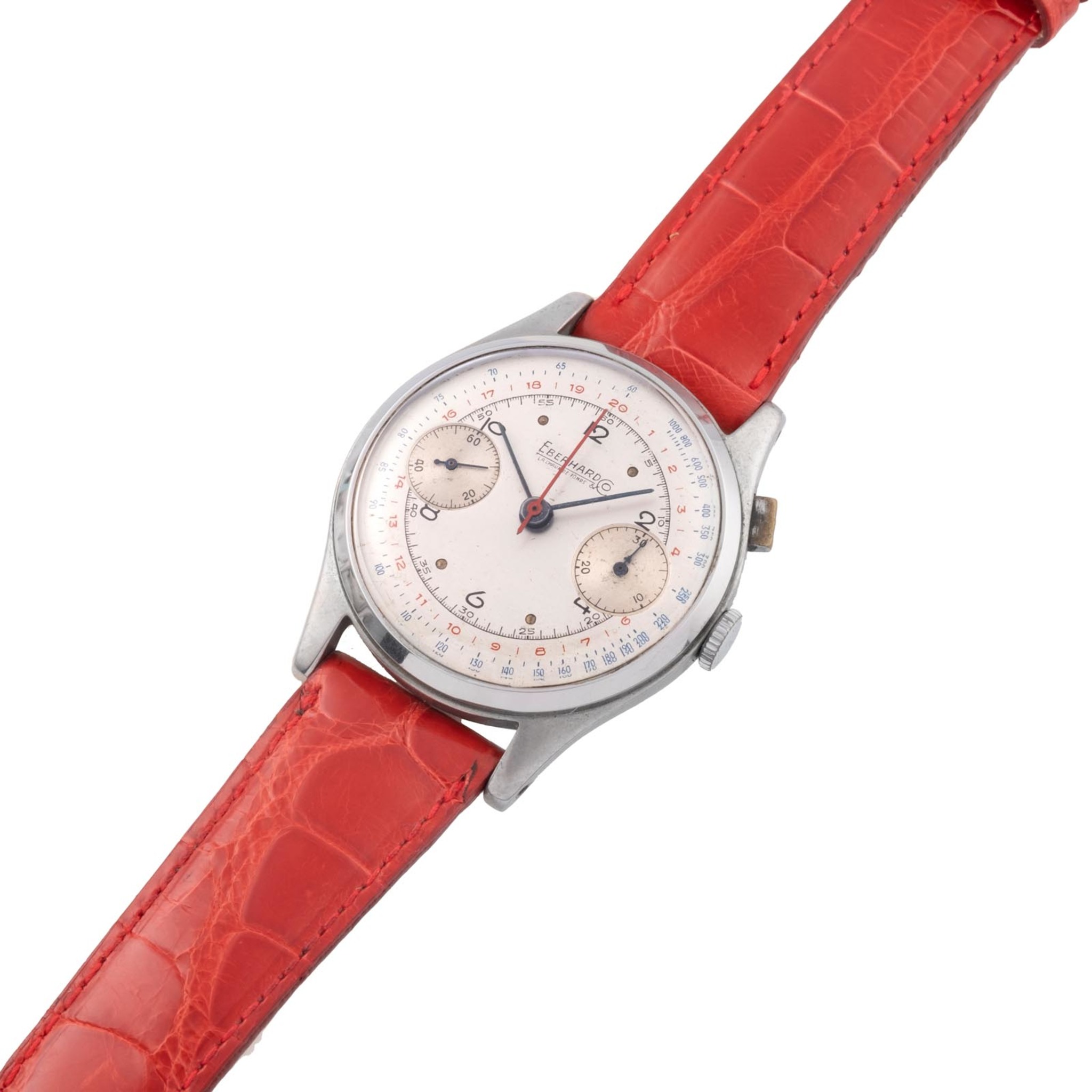 Eberhard & Co. Large single-button chronograph, minute counter, silver ...